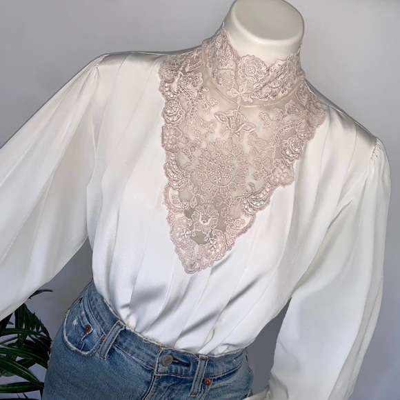 Vintage | Tops | V I N T A G E Pleated Victorian Lace Chest Satin High ...